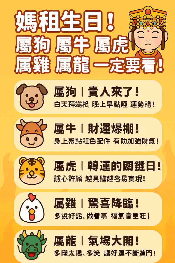 媽祖生日！「屬羊 屬猴 屬雞 屬豬 屬龍」一定要看！ - agonew