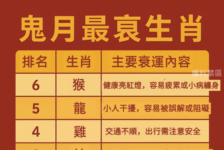 鬼月最衰生肖 Top 6 - agonew
