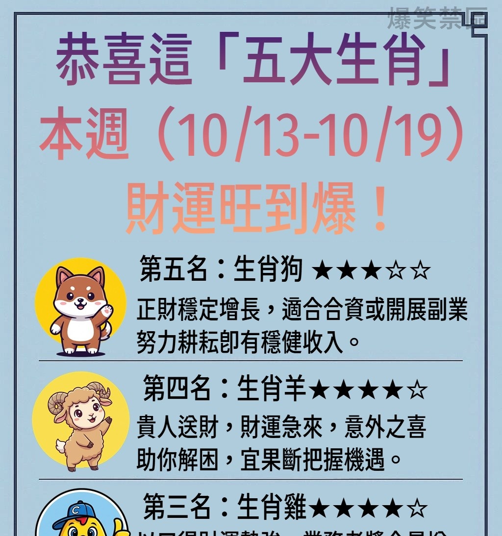 恭喜這「五大生肖」本週（10/13-10/19）財運旺到爆！ - agonew